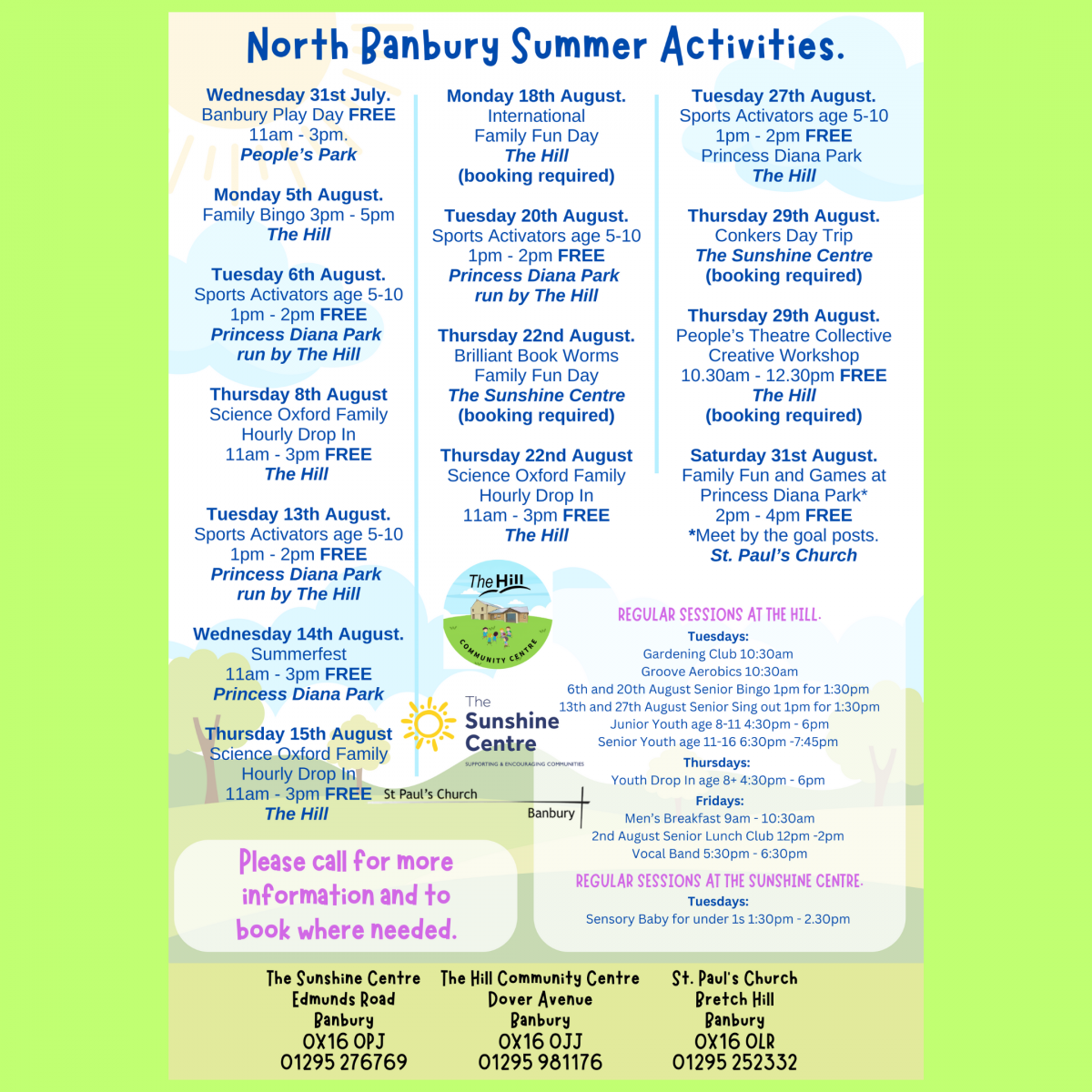 North Oxfordshire Summer Activities Leaflet. – The Sunshine Centre