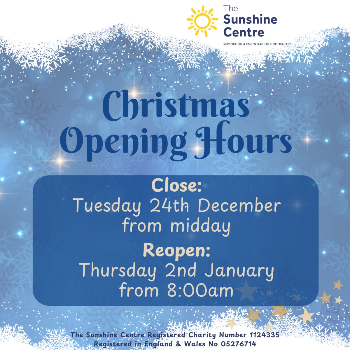 Christmas Opening Hours. – The Sunshine Centre